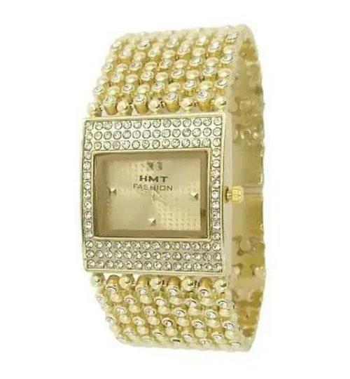 Buy HMT FASHION Rose Gold Square Dial Bracelet Chain Wrist Watch for ...