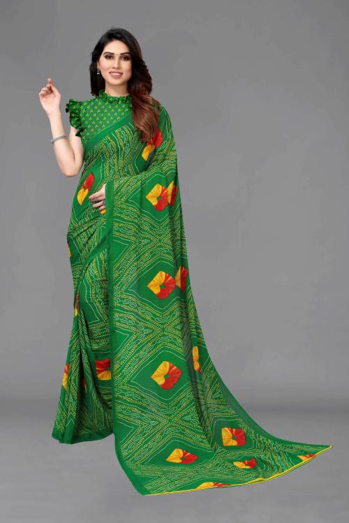 Buy sareya veela Daily Wear Women Green Floral Print Georgette Sarees ...