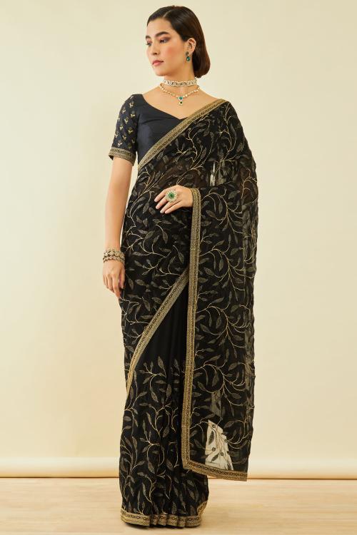 Buy Soch Womens Black Georgette Embroidered Saree With Zari Online at ...