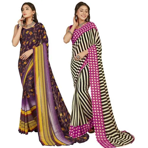 Anand Women Multicolor7 Self Design Pattern Georgette Pack of 2 Saree ...