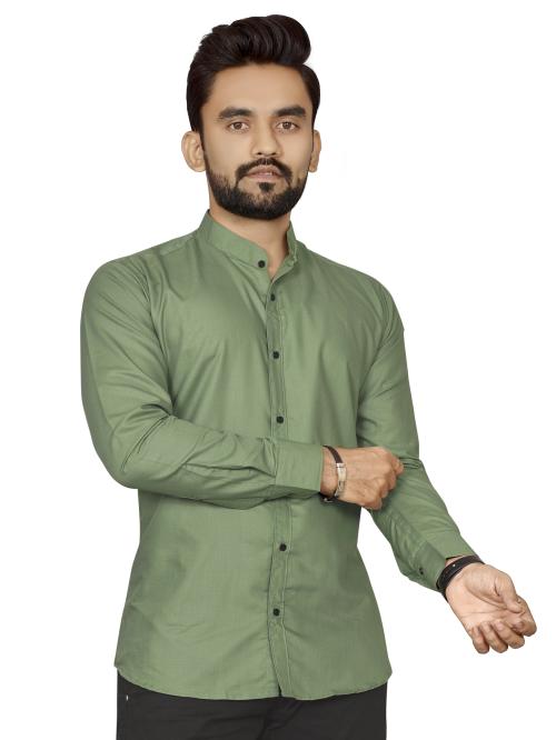 Buy NIVICK Men Slim Fit Solid Mandarin Collar Casual Shirt--Green--S ...