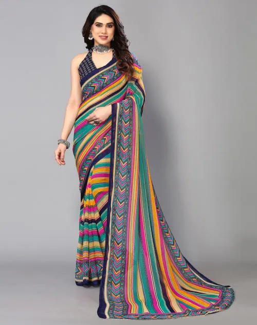 Buy Siril Georgette Multicolor Color Saree With Blouse Piece | sarees ...