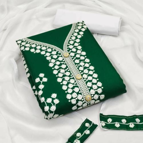 Buy GURHAL Embroidered Cotton Unstitched Dress Material Green Online at ...