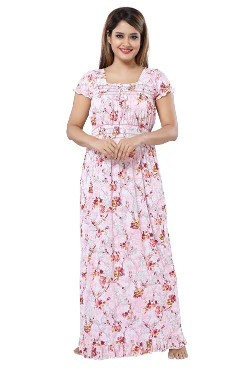 Buy SHOPPING STATION /Women Nighty/ Pink Floral Printed Satin Nighty ...