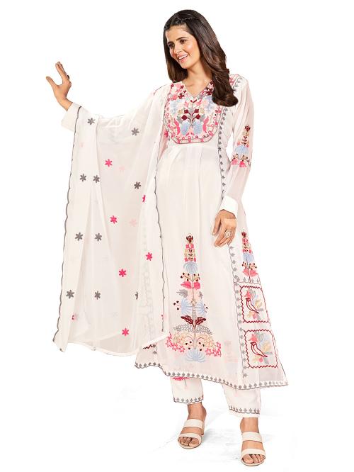Buy MANKITA women`s embroidered georgette kurta set-WHITE-M Online at ...