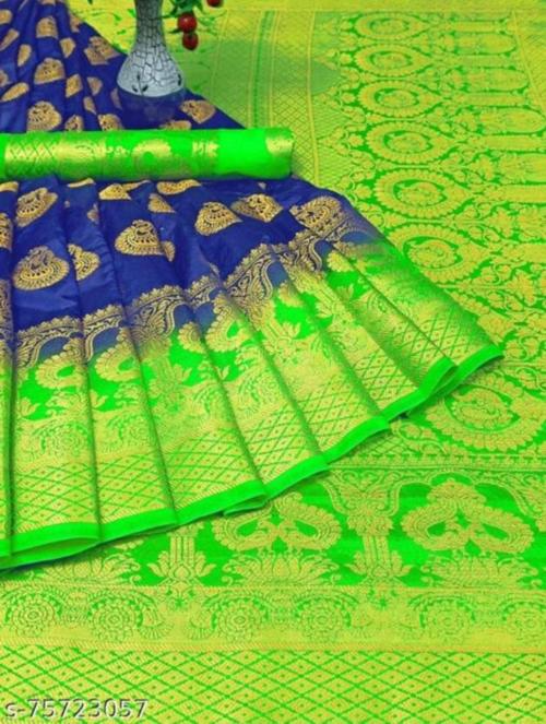 Buy Mansh the stylo..Women Blue, Light Green Woven Jacquard Kanjivaram ...