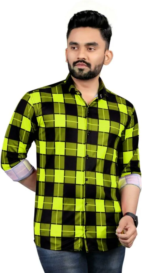 Buy Clinch Fashion Men Yellow Checkered Lycra Blend Casual Shirts ...