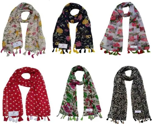 Buy FusFus Women Printed Chiffon Scarf - Free Size (Pack Of 6) Online ...