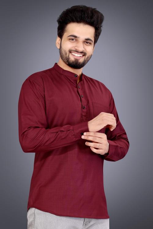 Buy No Filter Men Solid Cotton Blend Straight Kurta (Maroon) Online at Best Prices in India ...