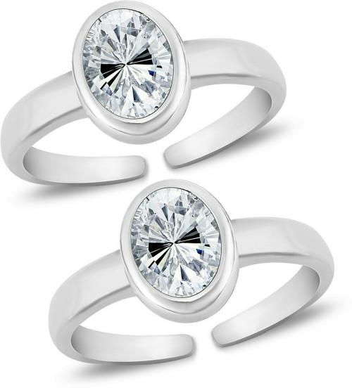 Buy Parnika Oval White Solitaire CZ Hallmark 92.5 Sterling Silver Cubic Zirconia Toe Ring ...