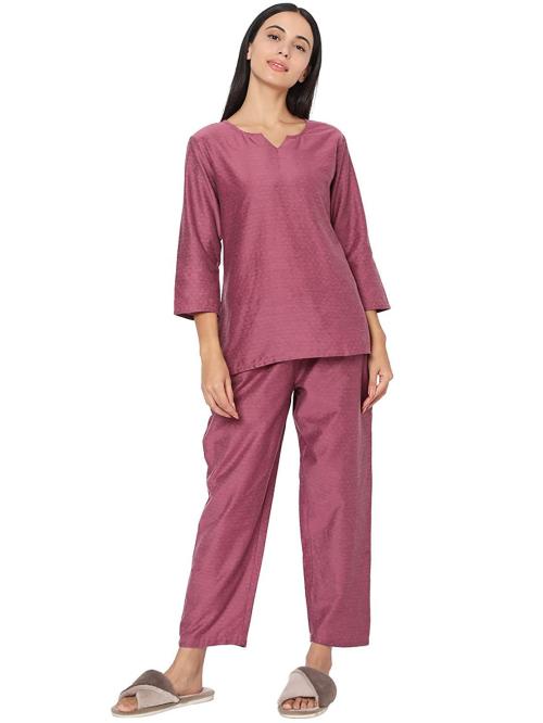 Buy Smarty Pants Women Ruby Pink Self Textured Cotton Night Suit L ...