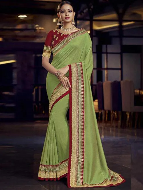 Buy DESI BUTIK Alluring Fancy Fabric Green Party Wear Saree for Women ...