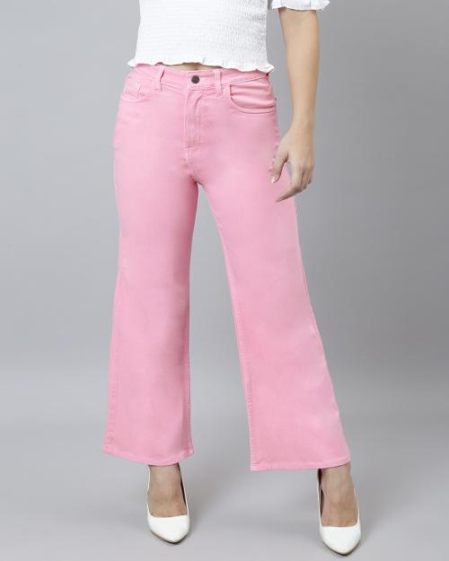 Buy Guti Women High Rise Ankle Length Pink Flared Jeans Online at Best ...