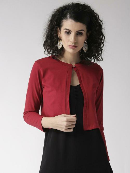 Buy Style Quotient Women Maroon Solid Crop Button Shrug Online at Best ...