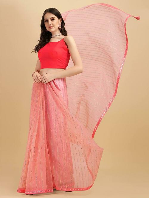 Buy Dungrani Pink Embellished Organza Women Saree With Blouse Pic ...