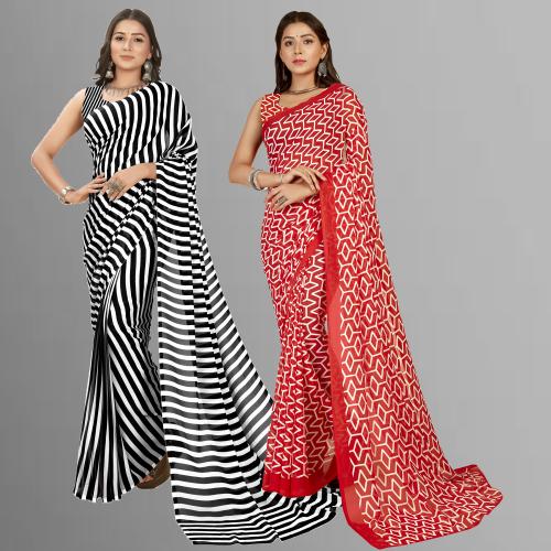 Buy Anand Women Multicolor1 Self Design Pattern Georgette Pack of 2 ...