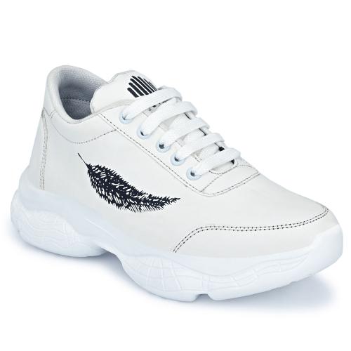 Buy RECAN Women's White Synthetic Comfortable Lace-Up Sports Shoes ...