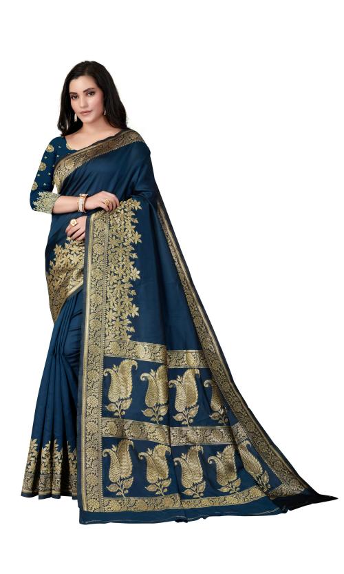 Buy NOPSE Women's Litchi Silk Designer Banarasi Saree (Meera Morpich ...