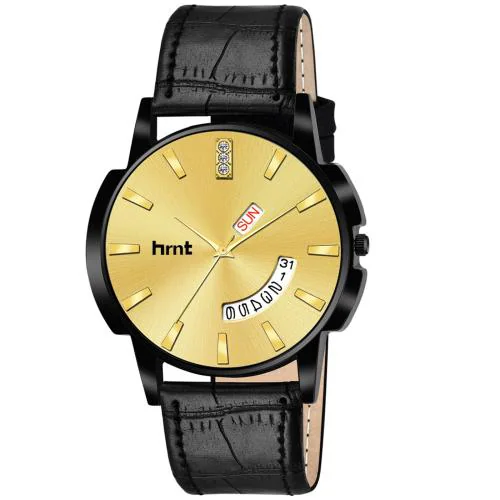 Buy hrnt BLK-GLD-9187 Pure Black Plated Leather(Patta) & WaterResistant ...