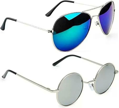 Buy RMKK Round Aviator Sunglasses (For Men & Women Blue Silver) Online ...