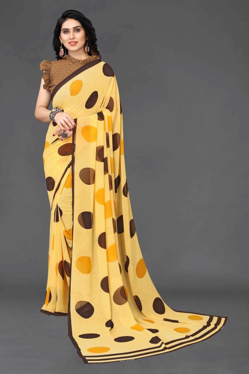 Buy sareya veela Bollywood Women Yellow Polka Georgette Sarees Online ...