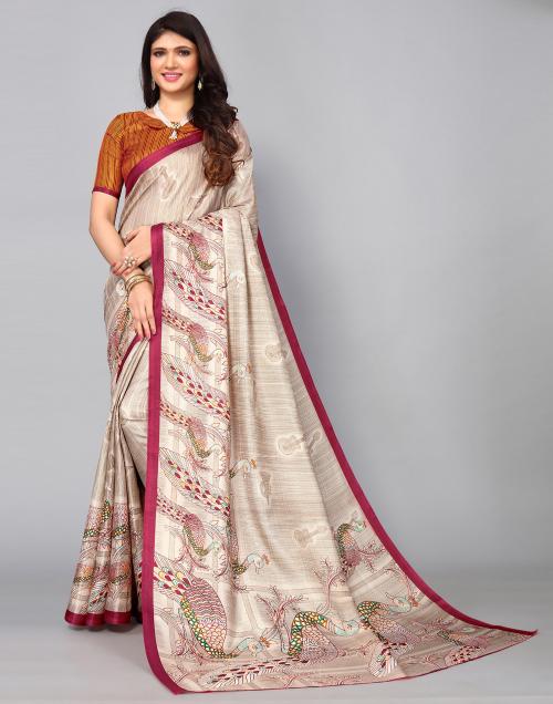 Buy Siril Khadi Silk Beige Color Saree with Blouse piece | sarees for ...
