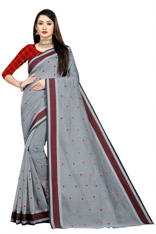 Buy sareya veela Madhubani Women Grey Embellished Cotton Linen Sarees ...