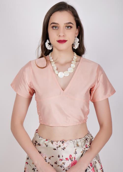 Buy FR Frolic Rolic Women's Girls Silk Short Sleeve Solid V-Neck Crop ...