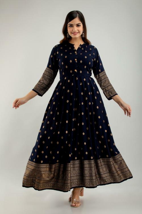 Buy AAYSA Women Navy Printed Viscose Blend Anarkali Kurta (XXXL) Online ...