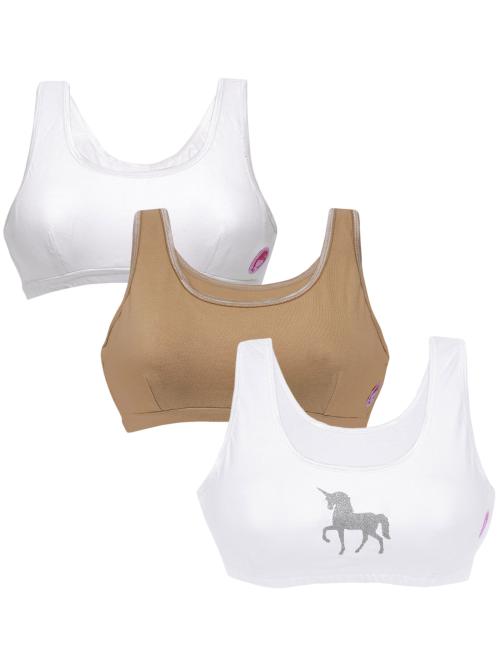 Buy Dchica Set of 3 Non Wired Beginner/Sports Bras For Girls Skin and ...
