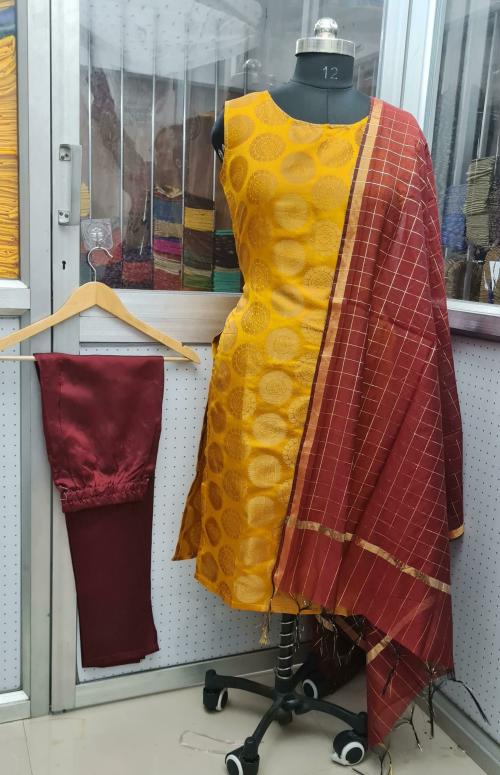 Buy Eilara Women's Silk Blend Yellow Straight Kutra, Pant with Dupatta ...