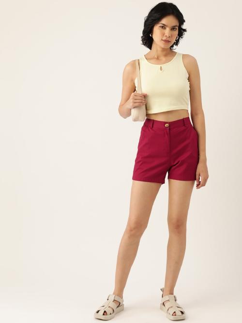 Buy BRINNS Women Maroon Solid Mid Rise Regular Shorts Online at Best ...