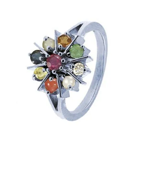 Buy Ceylonmine Multi Gemstone Navratna Silver Nine Gems Natural Precious Gems Unisex Ring Online ...