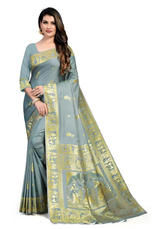 Buy RATNAVALI Woven Baluchari Silk Saree For Women MX21-03 Grey Online ...