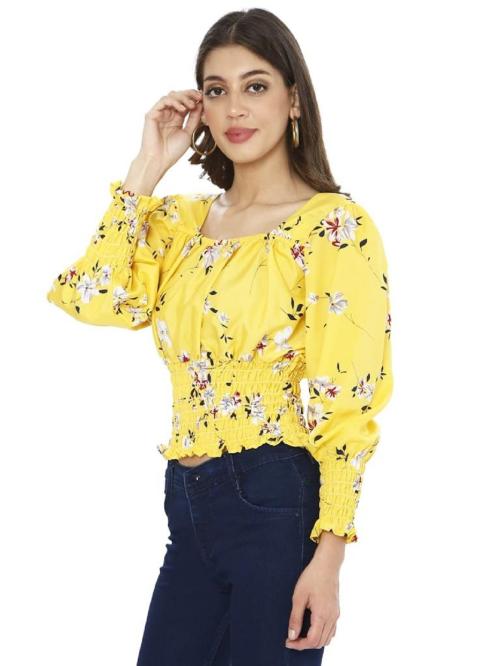 Buy RCF Women Stylish Crepe Printed Top for Women & Girls Yellow(M ...
