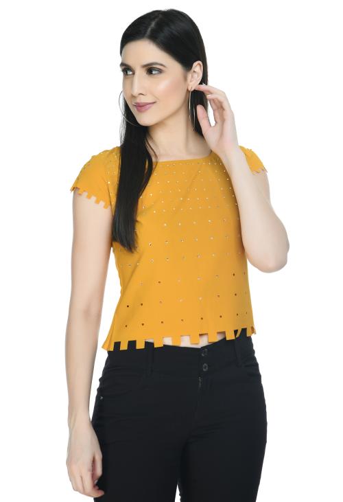Buy PREEGO Women Yellow Self Design Crop Top Online at Best Prices in ...