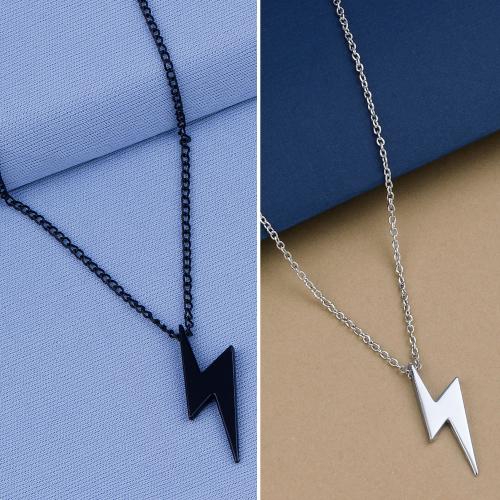 Buy Style Lightning Bolt Thunder Necklace Punk Fashion Black\Silver ...