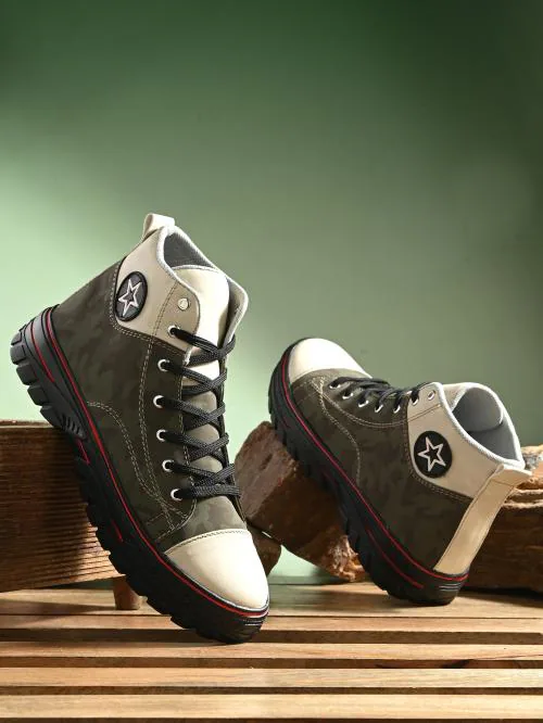 Buy Bucik Men Beige Synthetic Leather Lace-Up Boots Online at Best ...