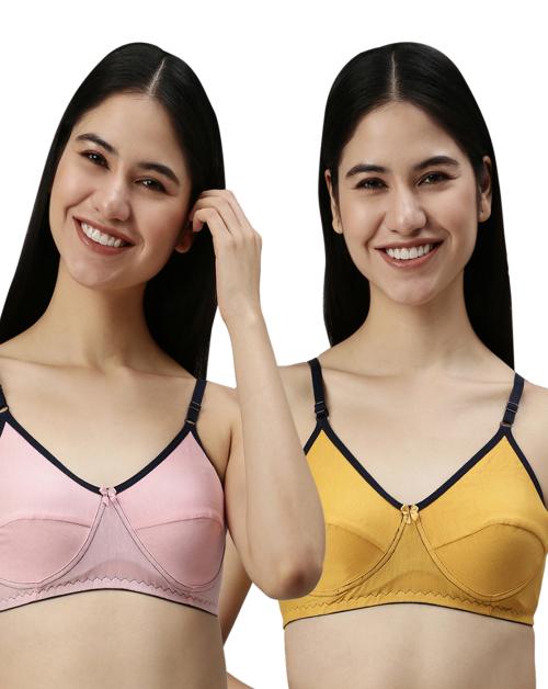 Buy Kryptic womens Baby pink & Mustard solid Cotton Bra Pack of 2 Online at Best Prices in India ...