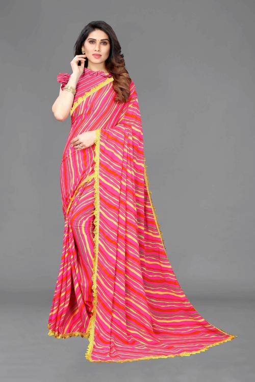 Buy sareya veela Daily Wear Women Pink Floral Print Georgette Sarees ...