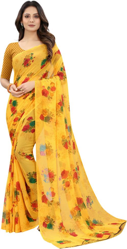 Buy NISHA CREATION Women Multicolor Floral Chiffon Single Saree Online ...