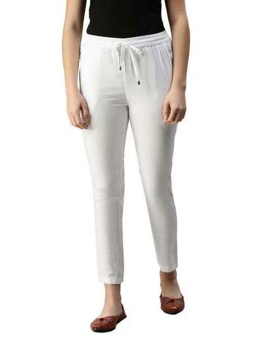 Buy De Moza Women White Rayon Straight Pant - XL Online at Best Prices ...