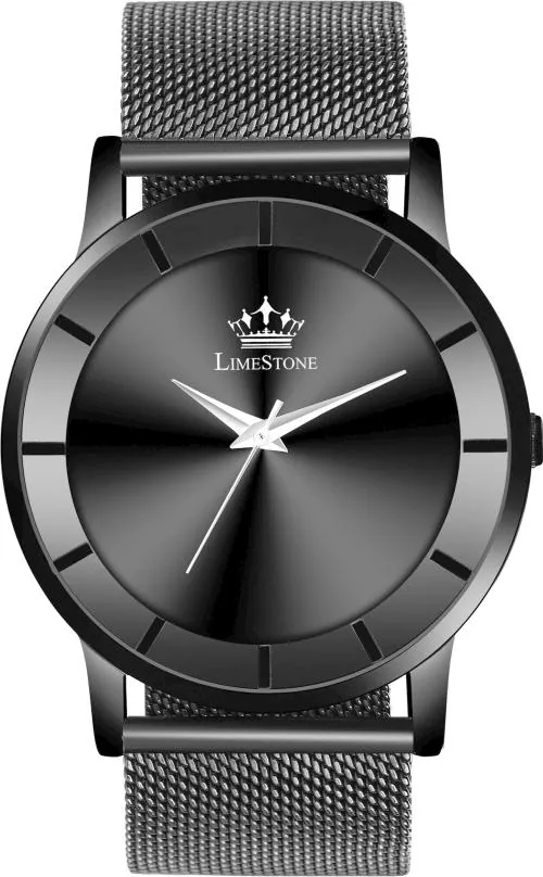 Buy LIMESTONE Black Mesh Metal Strap Long Life Plated Slim Quartz ...