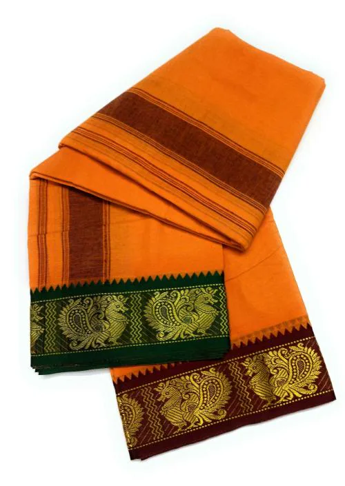 Buy Traditional Poly-Cotton Men Orange Color Dhoti) Online at Best ...