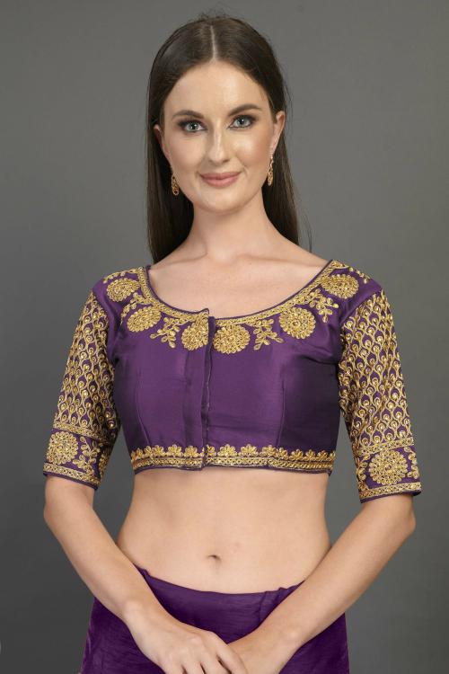 Buy Jay Pal Women Purple Embriodered Poly Silk Round Neck Blouse Online at Best Prices in India ...