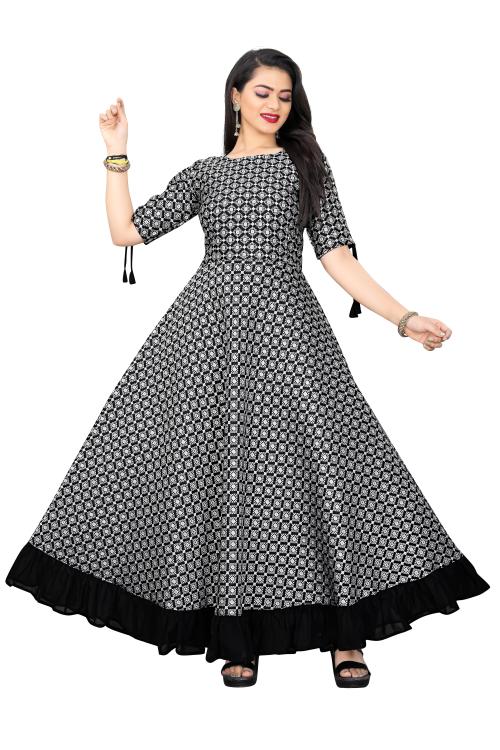 Buy Thapnath's Trendy Dobby Work Black Woman Anarkali Gown XXL Online ...