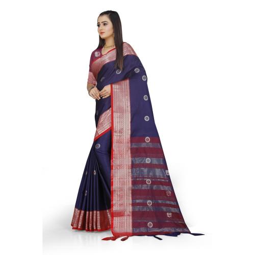 Buy Marabout Women's Beautiful Blue Colour Cotton Embellished Saree ...