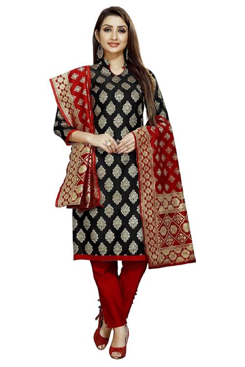 Buy Women's Jacquard Woven Banarasi Silk Blend Salwar Suit Dress ...