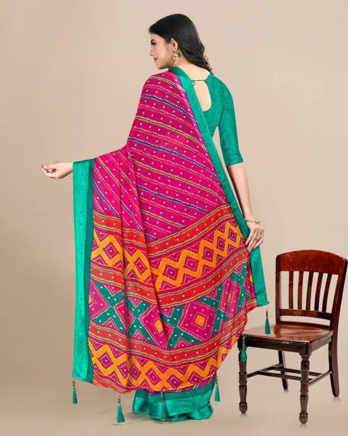 Buy RekhaManiyar Chiffon Rani Color saree Online at Best Prices in ...