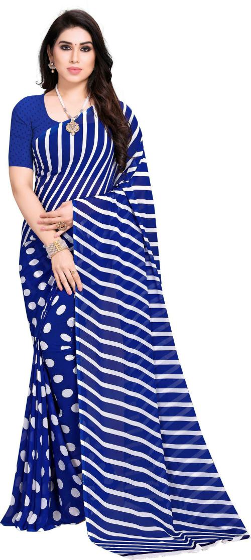 Buy Anand Women Blue Striped Georgette Single Saree Online at Best ...